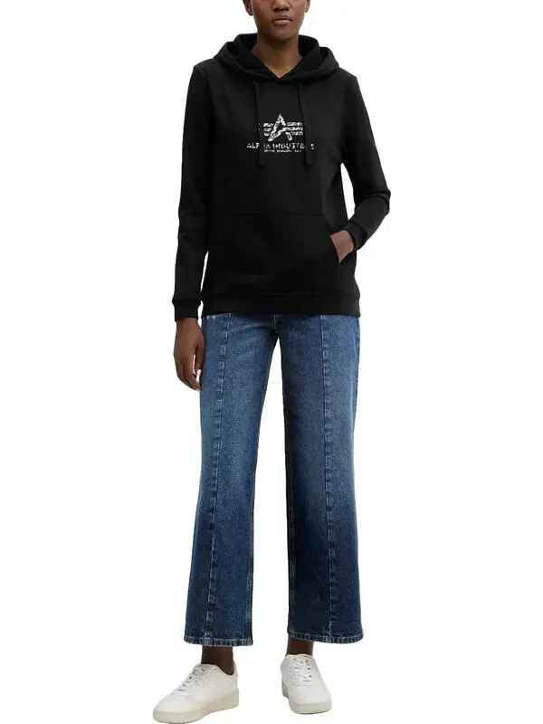Alpha Industries Logo Print Drawstring Hoodie - Black