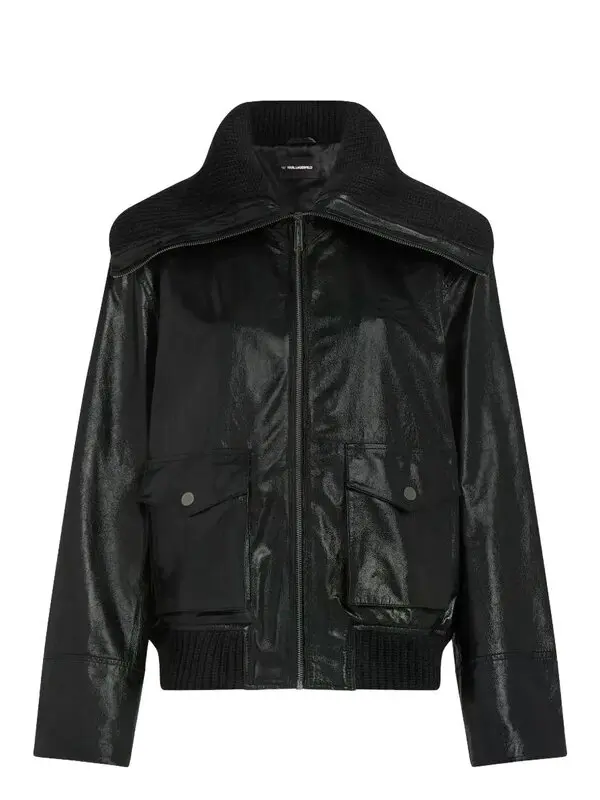 Karl Lagerfeld Leather Knitted Collar Jacket - Black