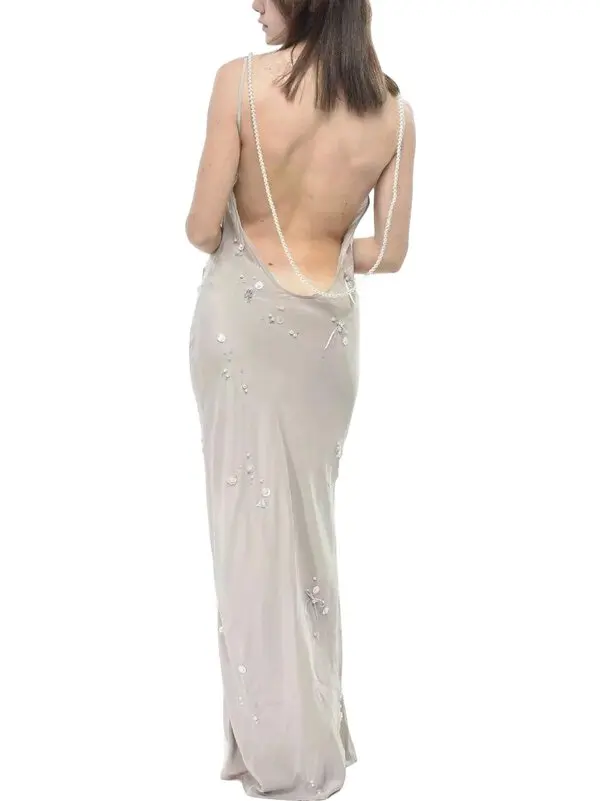 Bernadette Sequin Embellished Pearl Strap Maxi Dress - Grey