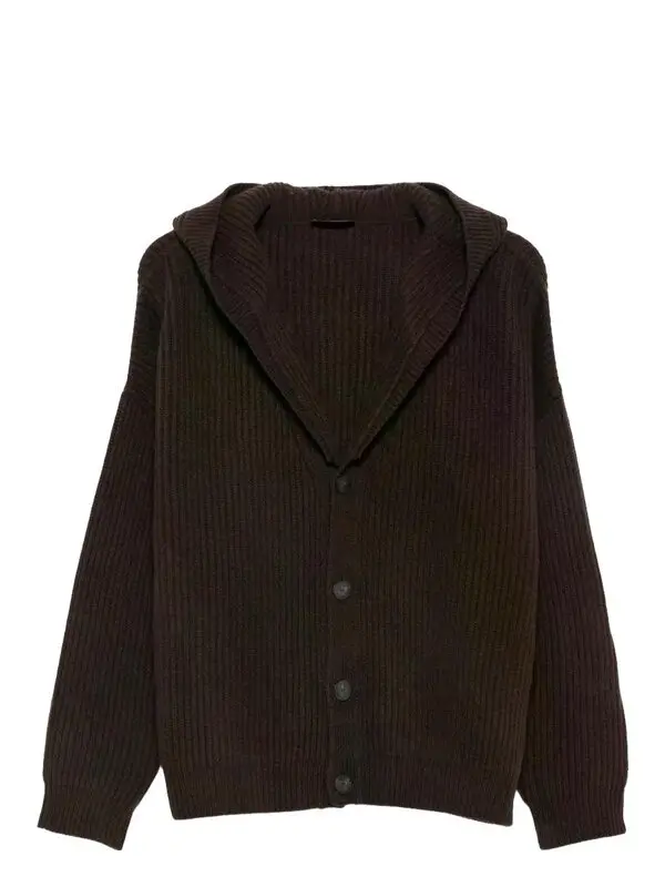 DONDUP Ribbed Knit Hooded Cardigan - Brown