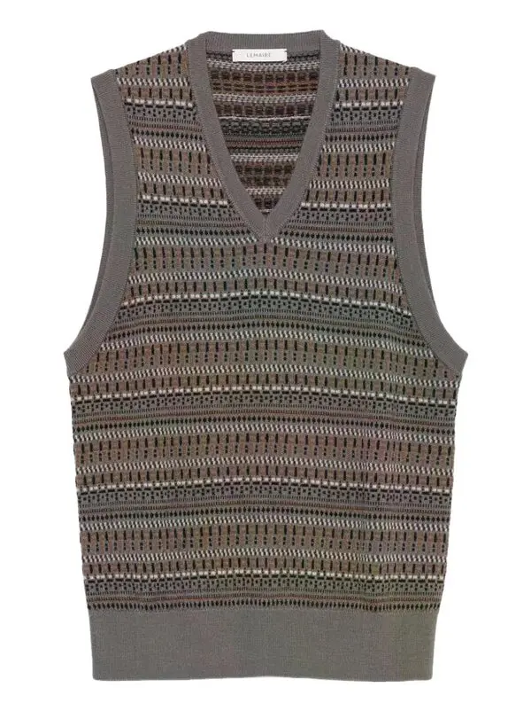 LEMAIRE V-neck Jacquard-knit Vest - Grey