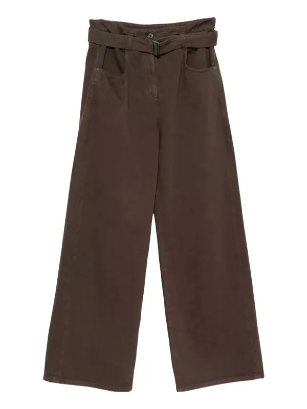 Brunello Cucinelli Belted Wide-leg Cotton Twill Trousers - Brown
