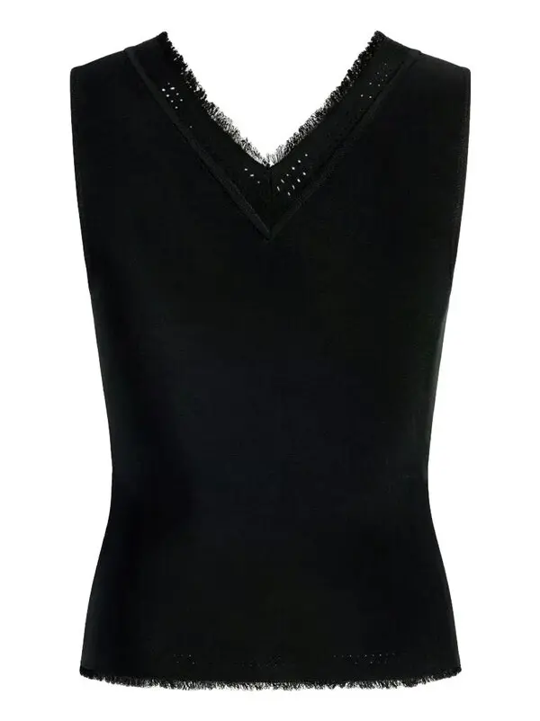 Adam Lippes Knitted V-neck Sleeveless Top With Fringe Trim - Black