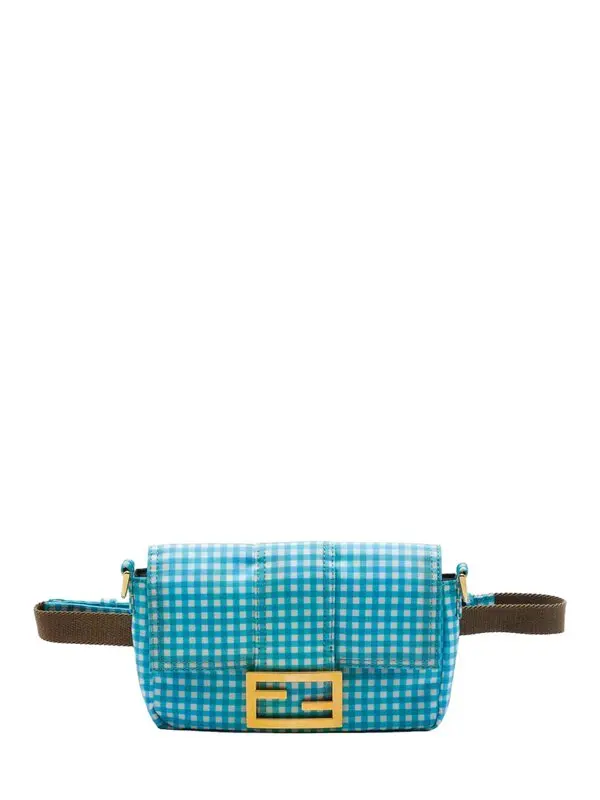 Fendi 2010-2026 Joshua Vides Mini Nylon Gingham Convertible Baguette Satchel - Blue