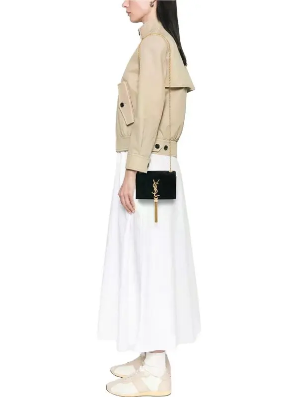 Saint Laurent Suede Monogram Kate Tassel Crossbody Bag - Black