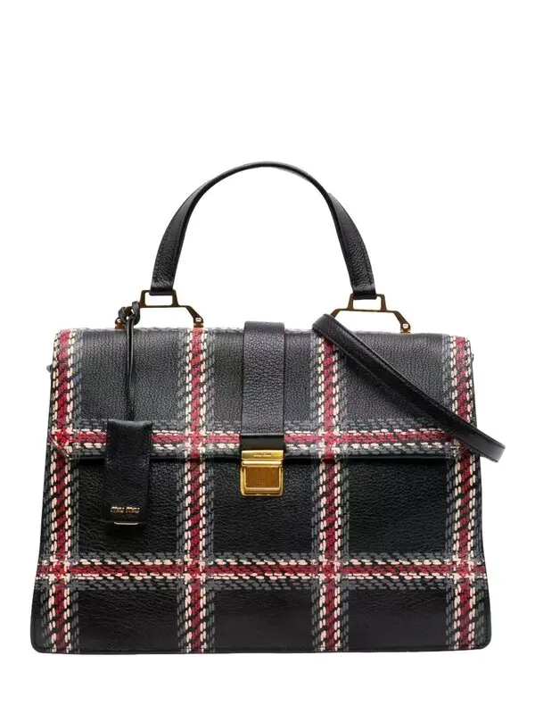 Miu Miu Printed Goatskin Madras Top Handle Bag Satchel - Black