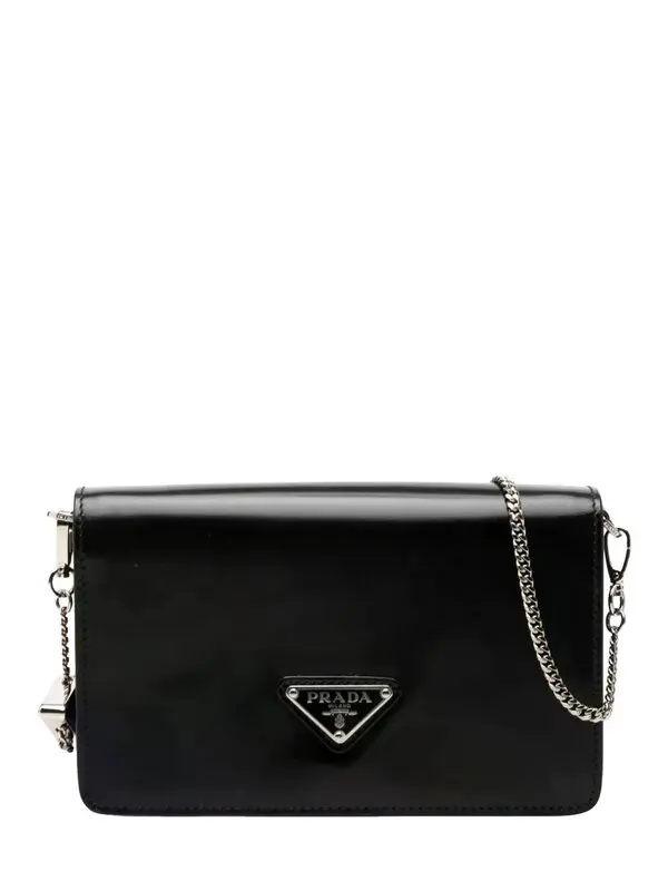 Prada Spazzolato Leather Flap Crossbody Bag - Black