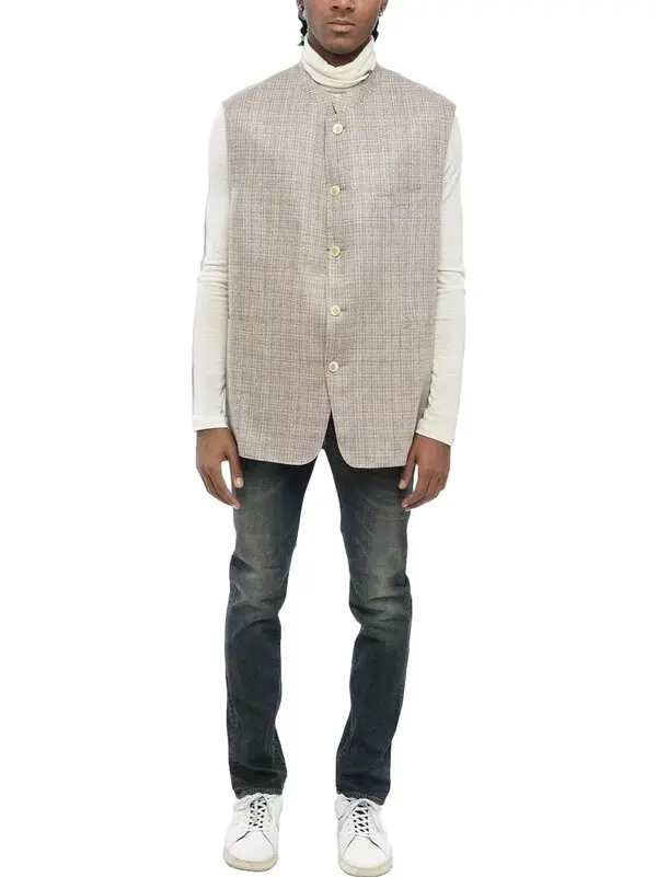 Corneliani Mandarin-collar Silk Waistcoat - Neutrals