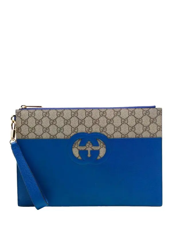 Gucci Gg Supreme And Calfskin Cut Out Interlocking G Clutch Bag - Neutrals