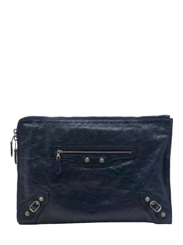Balenciaga 2016 Lambskin Motocross Giant 12 Zip Around Flat Clutch Bag - Blue
