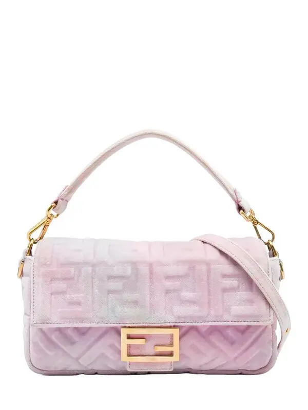 Fendi 2010-2026 Zucca Embossed Velvet Baguette Satchel - Pink