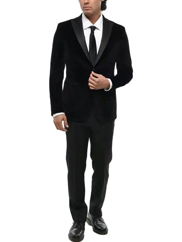 Corneliani Peak-lapel Velvet Suit Jacket - Black