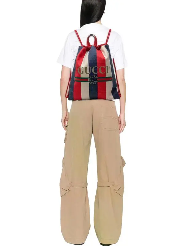 Gucci Sylvie Baiadera Web Drawstring Backpack - Red