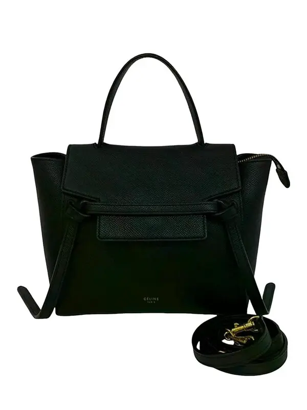 Celine 2010-2026 Nano Grained Calfskin Belt Bag Satchel - Black
