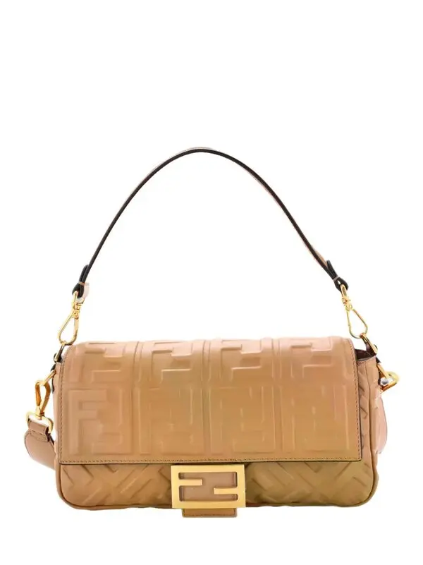 Fendi Baguette Nm Bag Zucca Embossed Leather Medium Crossbody Bag - Brown