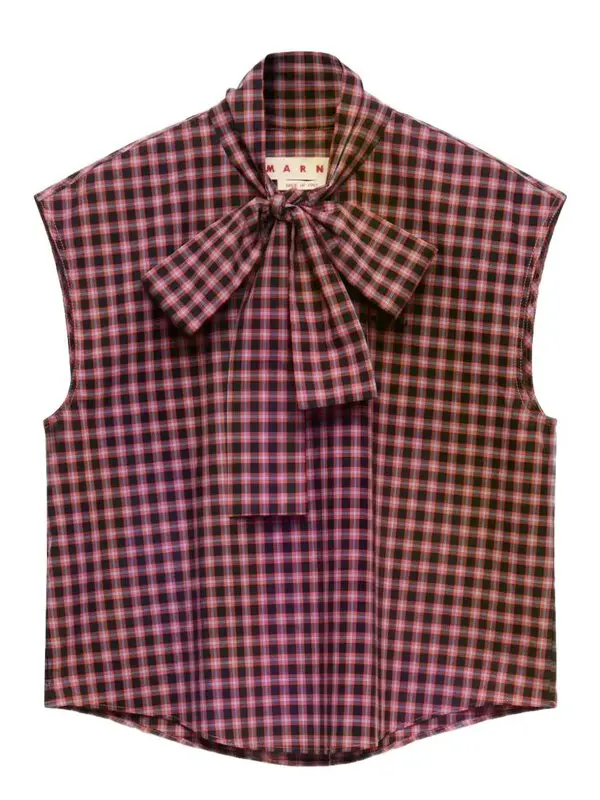Marni Checked Pussy-bow Shirt - Pink