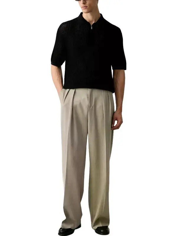 Emporio Armani Polo-collar Sweater In Wool And Lyocell Blend With Patterned Knit - Blue