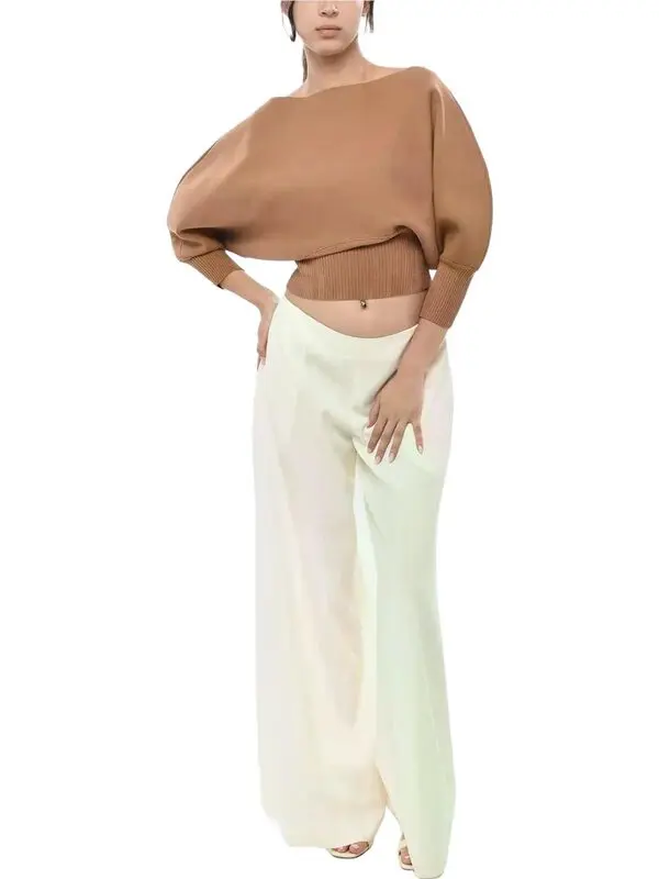 SUPER BLOND Batwing Sleeve Cropped Sweater - Neutrals