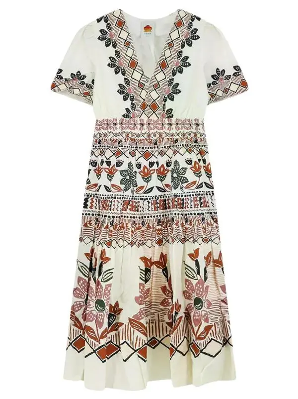 Farm Rio Off-white Rustic Flowers Short Sleeve Maxi Dress - Neutrals