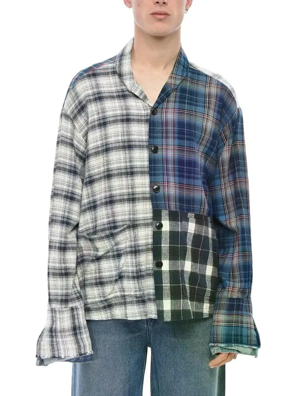 GREG LAUREN Patchwork Shawl-collar Shirt - Blue