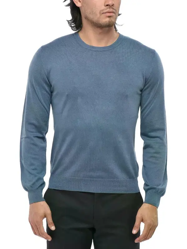 Corneliani Crew Neck Long Sleeve Fine Knit Sweater - Blue