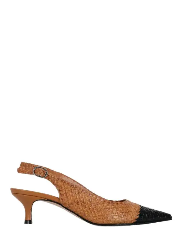 LA ROSE Carol Woven Slingback Pumps - Brown