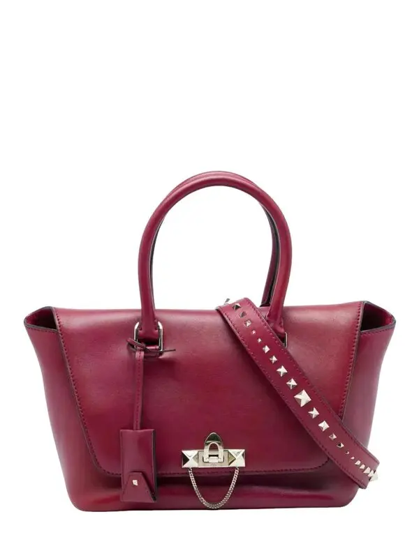 Valentino Garavani Leather Rockstud Demilune Satchel - Red