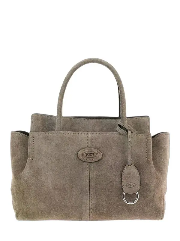 TOD'S Suede Tote Bag With Logo Patch - Grey
