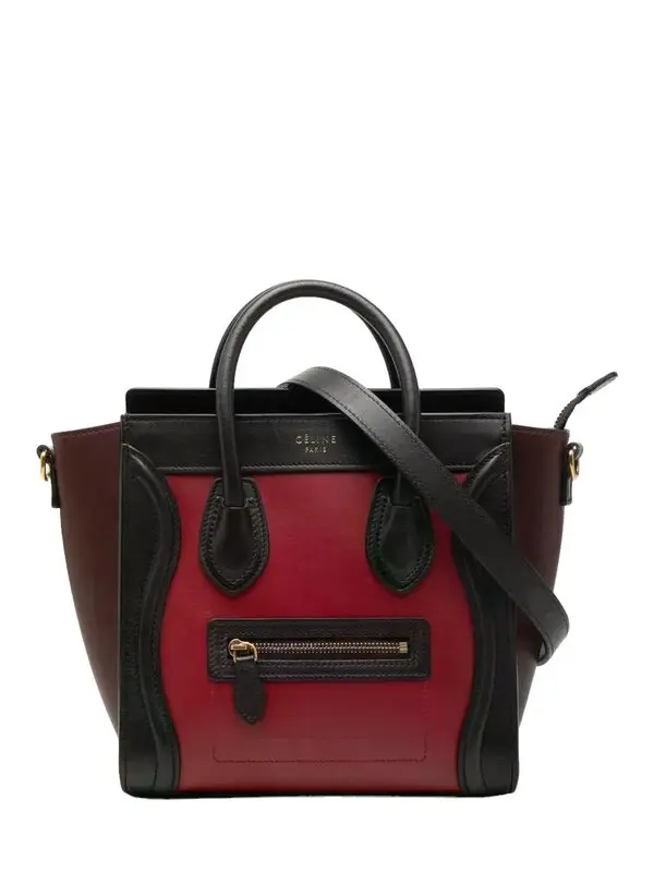 Celine 2015 Nano Tricolor Leather Luggage Tote Satchel - Red