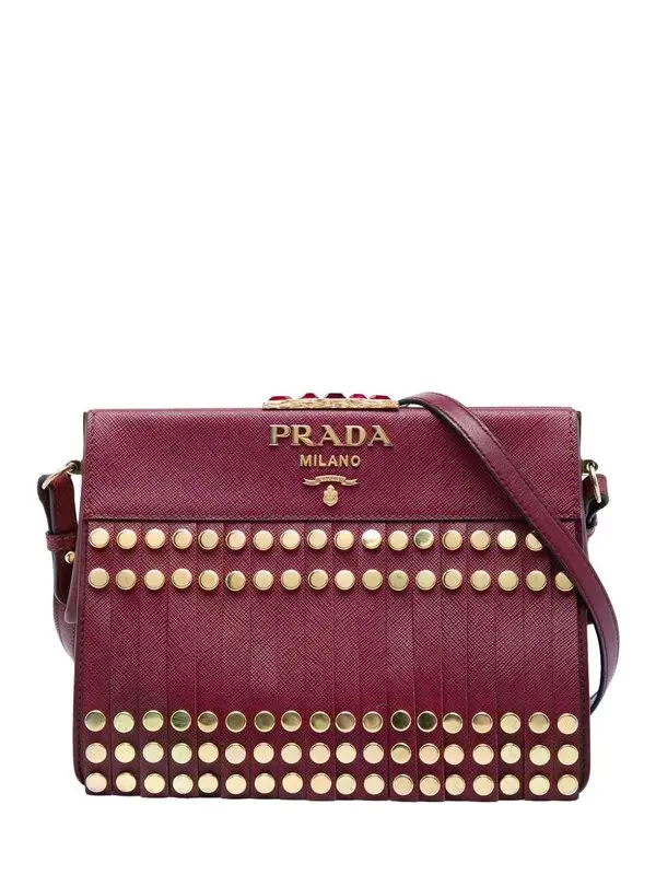 Prada 2013-2026 Studded Saffiano Lux Idol Crossbody Bag - Red