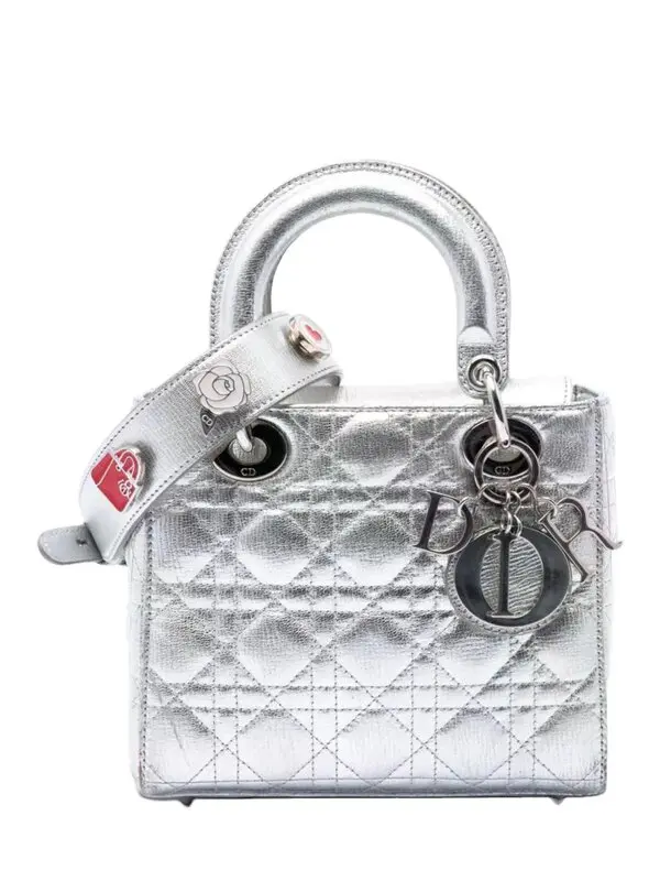 Dior 2018 Small Metallic Grained Calfskin Cannage My Abcdior Lady Satchel - Silver