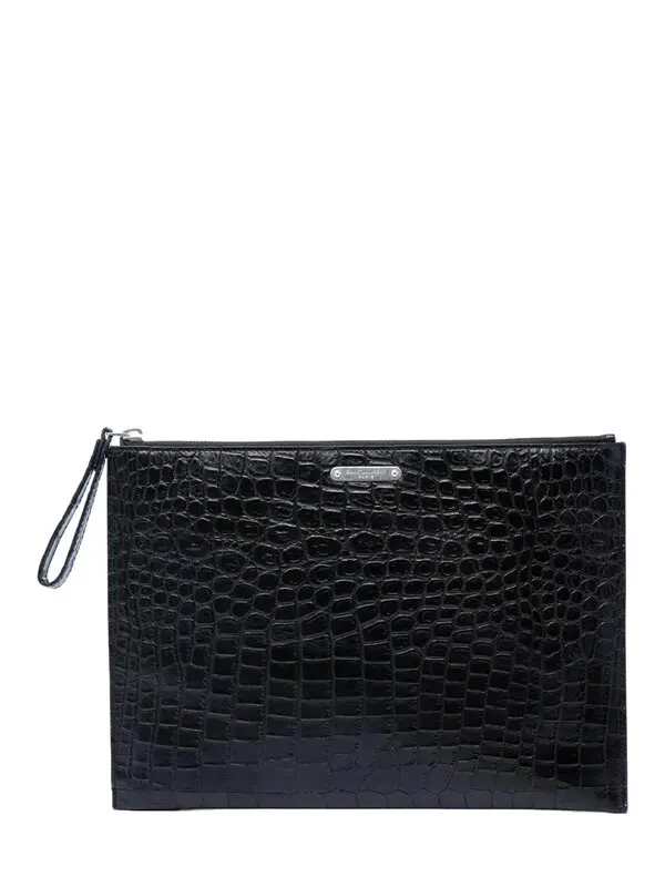 Saint Laurent 2017 Croc Embossed Leather Clutch - Black