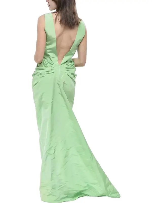 SUPER BLOND Ruched Open-back Maxi Dress - Green