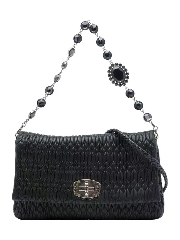 Miu Miu Matelasse Nappa Crystal Chain Satchel - Black