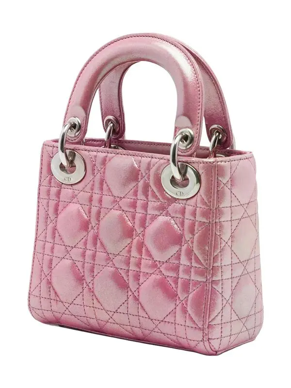 Dior 2016 Mini Iridescent Lambskin Cannage Lady Satchel - Pink