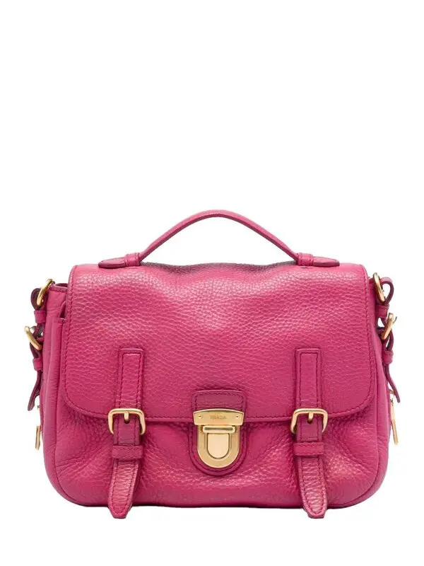 Prada 2013-2026 Vitello Daino Push Lock Double Buckle Messenger Bag Satchel - Pink