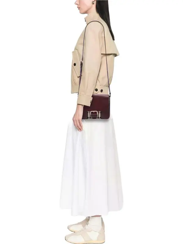 Burberry Haymarket Check Nylon And Leather Crossbody Bag - Red