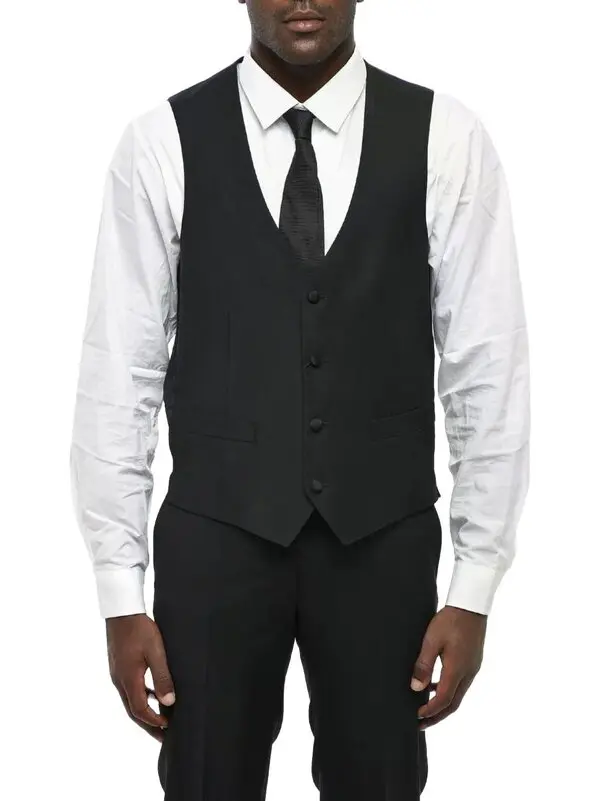 Corneliani Patterned-jacquard Button-up Waistcoat - Black