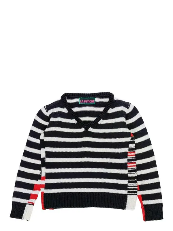 LA FETICHE Mitzi" Striped V-neck Sweater - Blue
