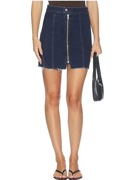 MOTHER The Racer Vagabond Mini Fray Denim Skirt - Blue