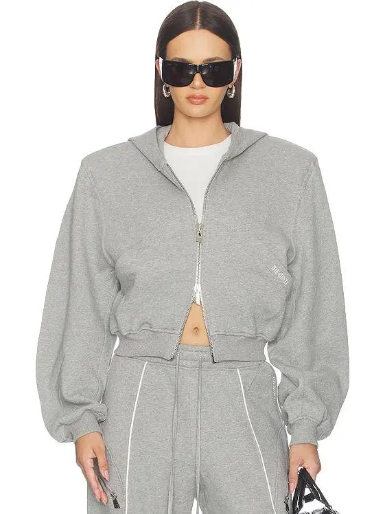 Attico Cropped Fleece Zip-up Sweatshirt - Grey
