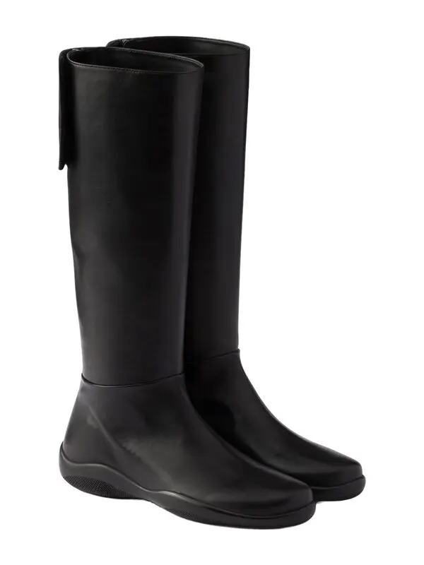 Prada Nappa Leather Knee High Boots - Black