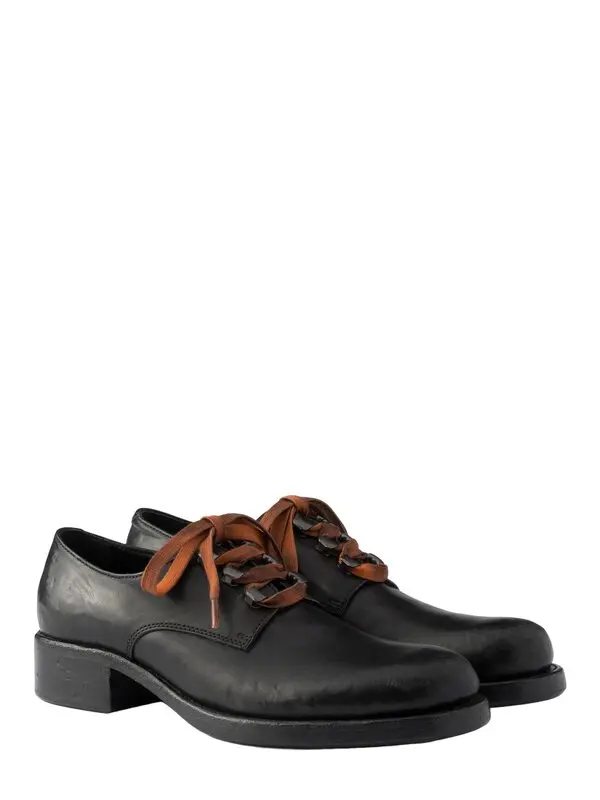 Prada Antiqued Leather Lace-up Shoes - Black