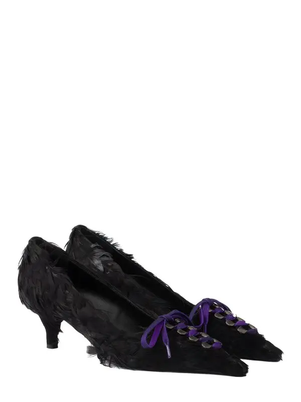 Prada Feather-embellished Lace-up Pumps - Black
