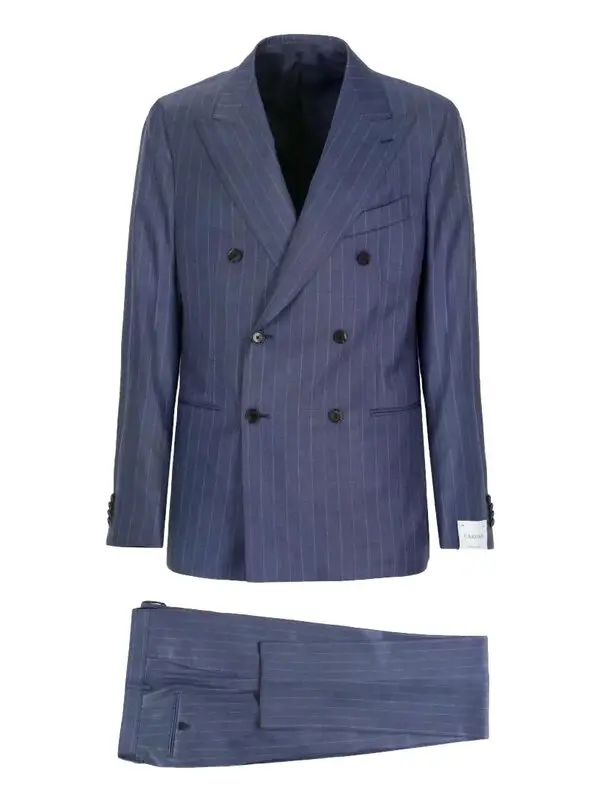Caruso Pinstripe Double-breasted Suit - Blue