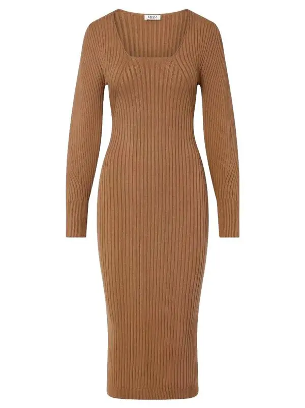 Liu Jo Balloon Knit Midi Dress With Square Neckline - Brown