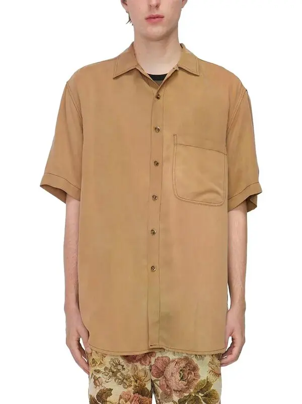 SONG FOR THE MUTE Short Sleeve Oversized Shirt - Neutrals