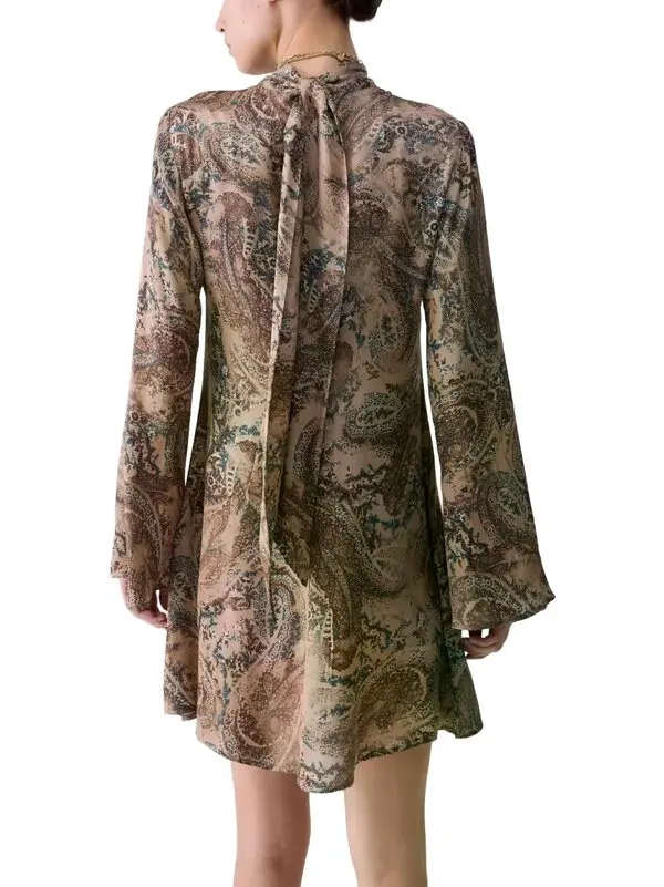 Liu Jo Printed Satin Mini Dress With Flared Sleeves - Neutrals