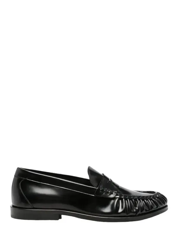 VINNY'S Ruched-detail Leather Loafers - Black