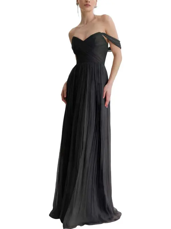 FRAMBOISE Off-shoulder Pleated Maxi Dress - Black
